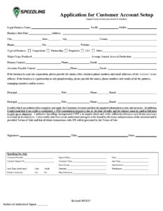 Speedling Incorporated Application for Customer Account Setup and Line ...